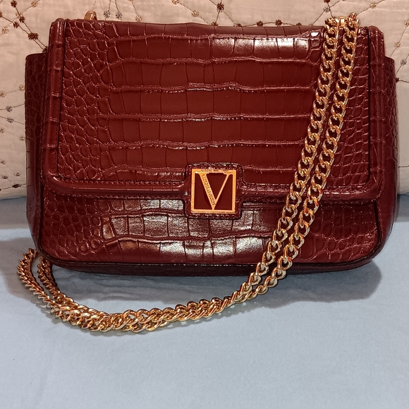 Bags | Elegant Burgundy Crocembossed Chain Bag | Poshmark